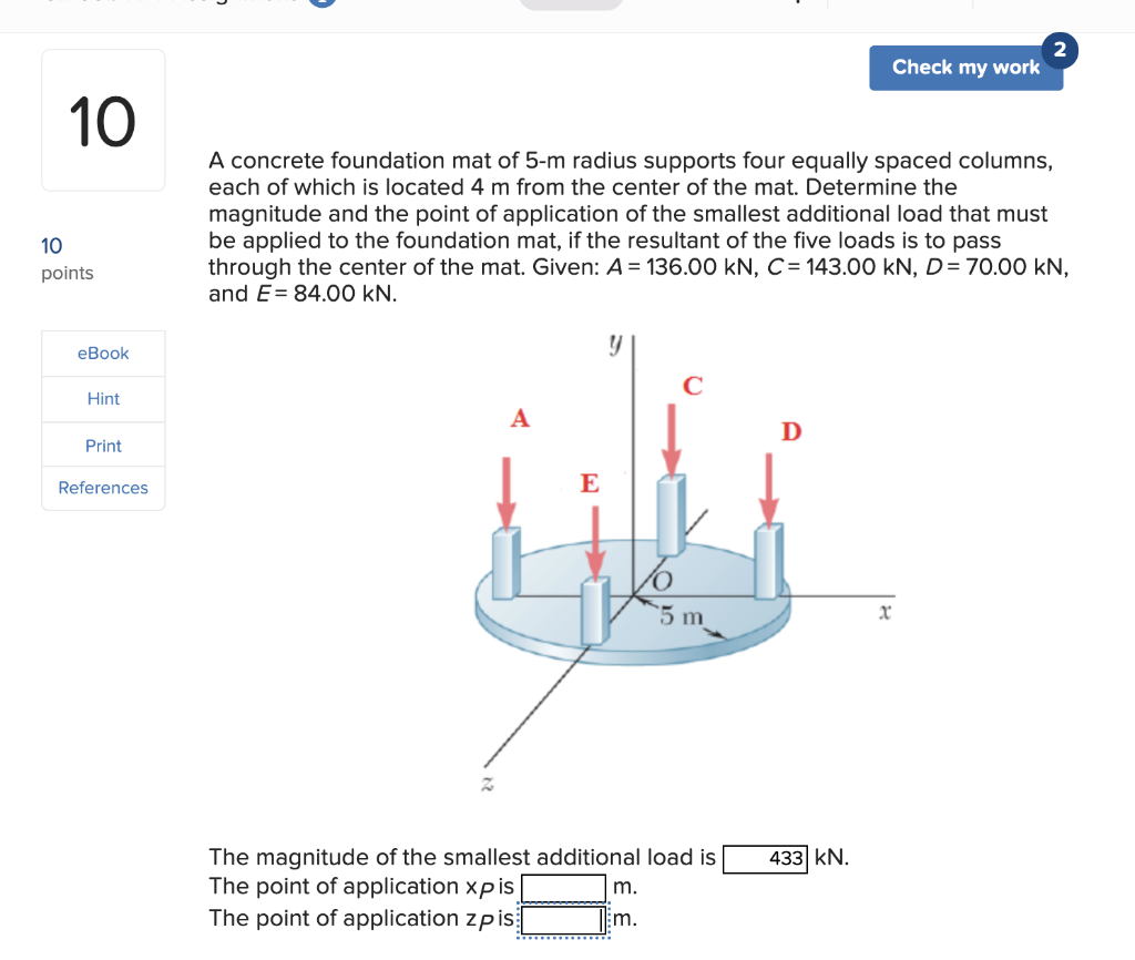 Solved A concrete foundation mat of 5-m radius supports four | Chegg.com