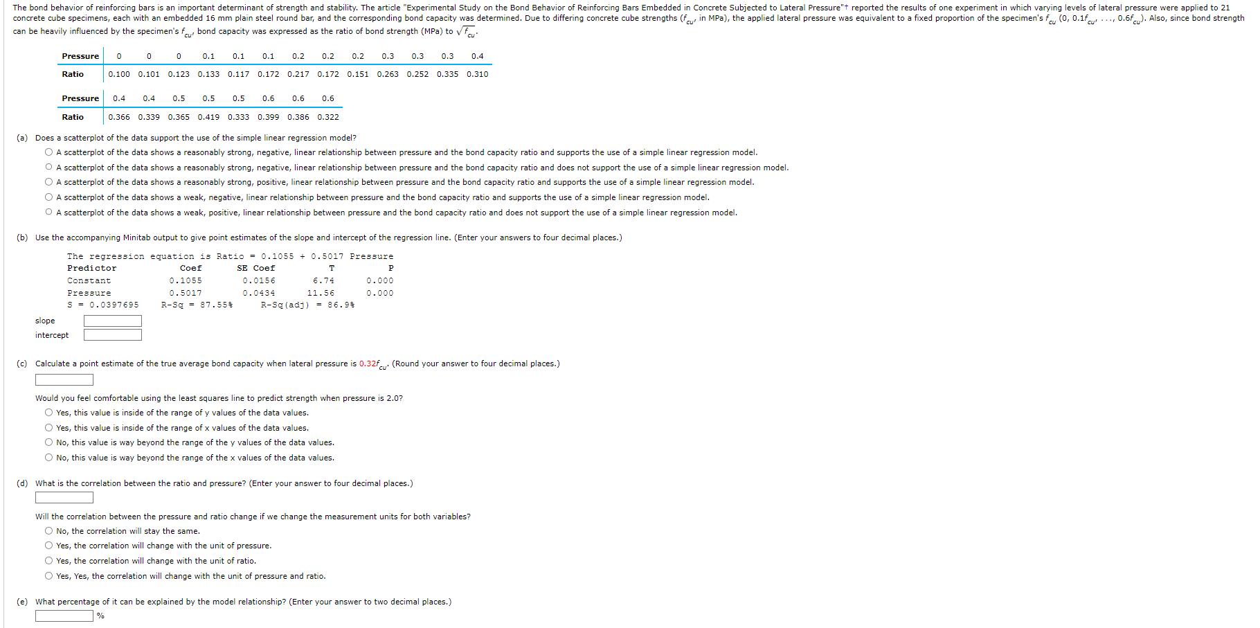 Solved (a) Does a scatterplot of the data support the use of | Chegg.com