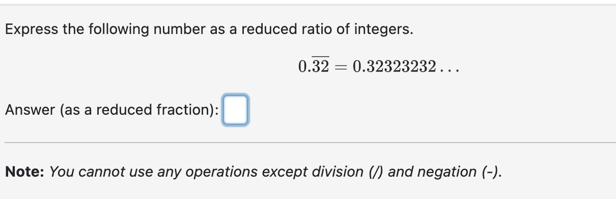 Solved Express the following number as a reduced ratio of | Chegg.com