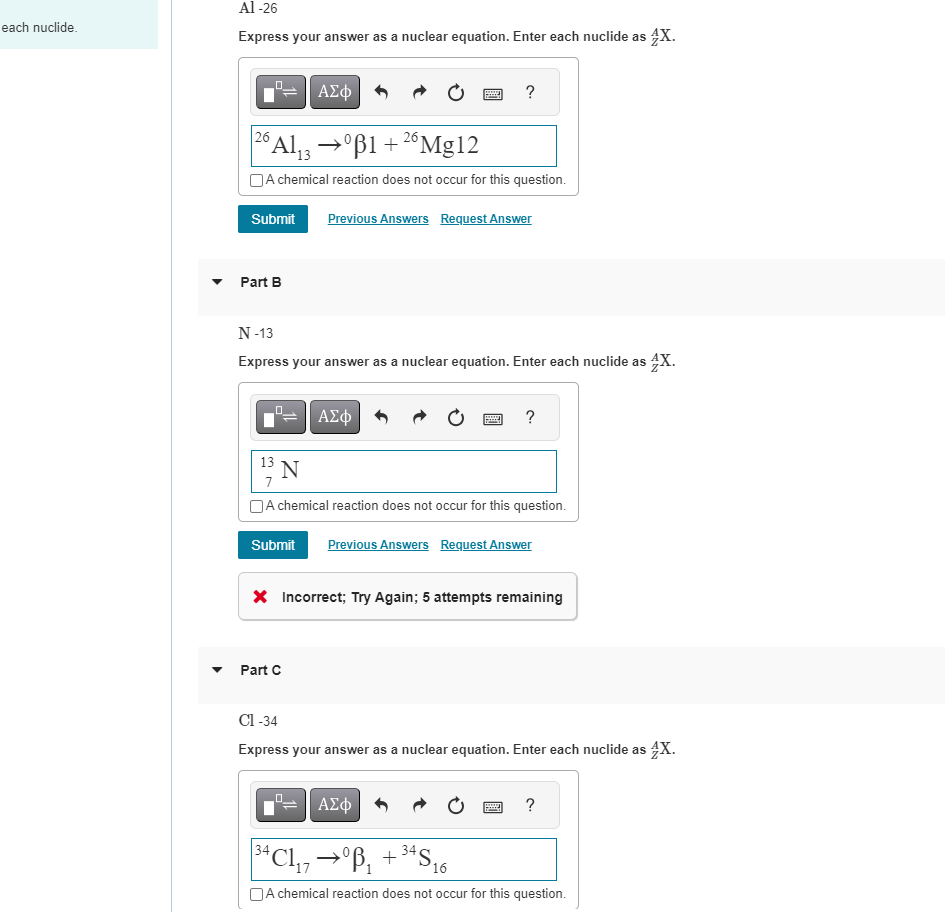 Solved Express your answer as a nuclear equation. Enter each | Chegg.com