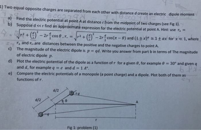 Solved 1) Two equal opposite charges are separated from each | Chegg.com