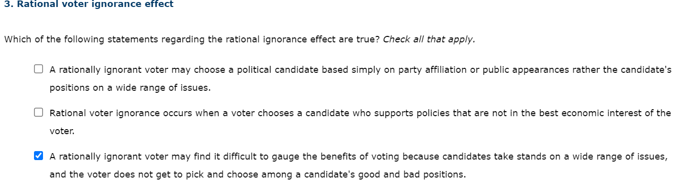 Solved 3. Rational voter ignorance effect Which of the | Chegg.com