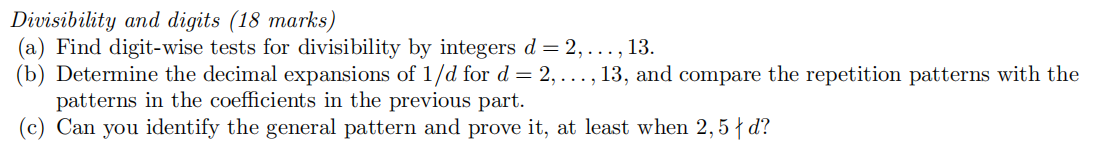 Solved Divisibility and digits (18 marks) (a) Find | Chegg.com