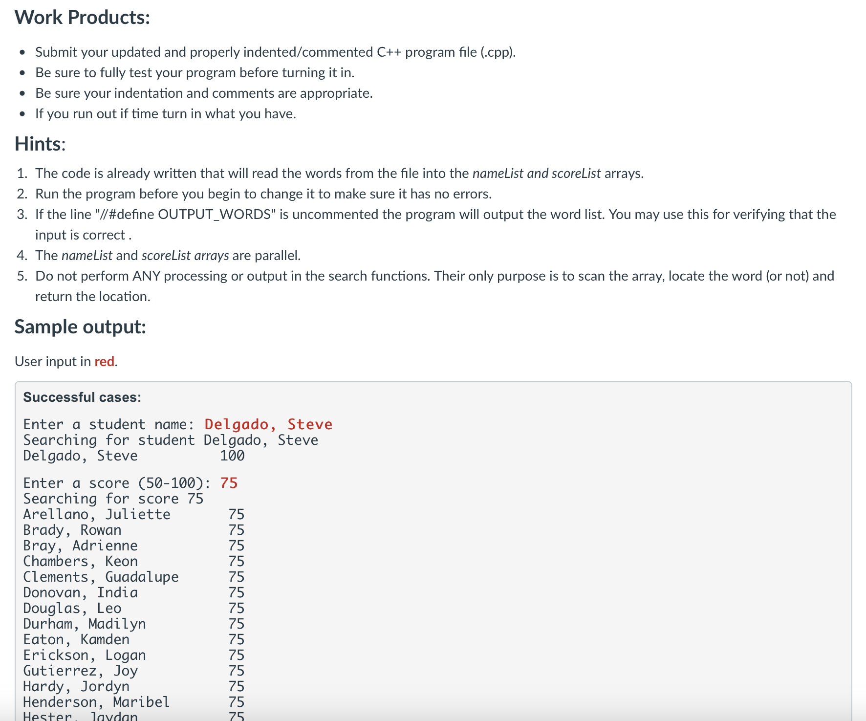 Solved Write functions to search parallel arrays for names | Chegg.com
