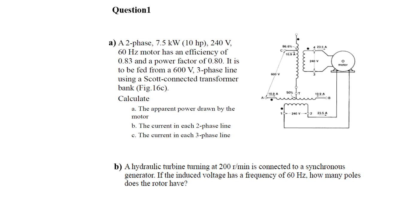 Solved a) A 2-phase, 7.5 kW(10hp),240 V, 60 Hz motor has an | Chegg.com