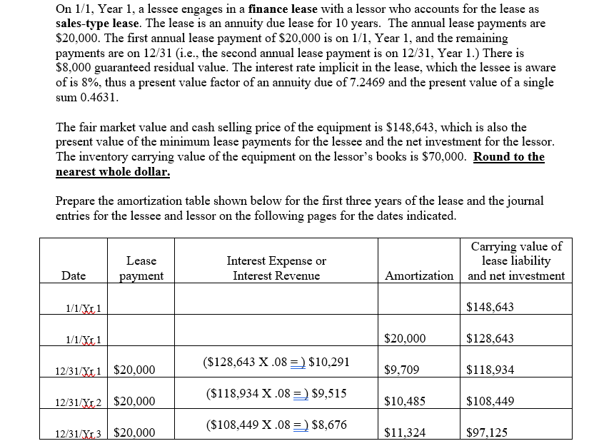 Solved On 1/1, ﻿Year 1, ﻿a lessee engages in a finance lease | Chegg.com