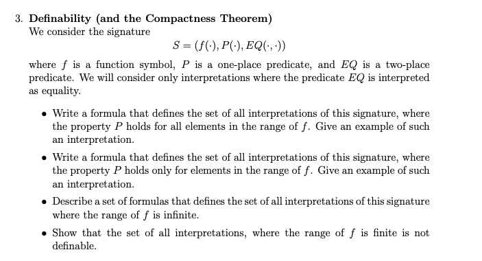 Solved 3. Definability (and the Compactness Theorem) We | Chegg.com