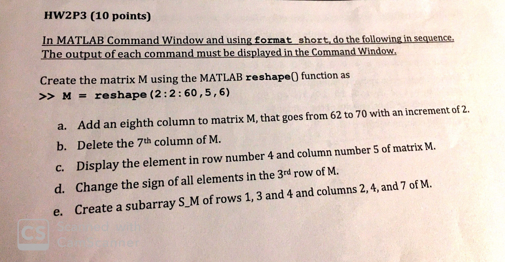 Solved HW2P3 (10 points) In MATLAB Command Window and using | Chegg.com