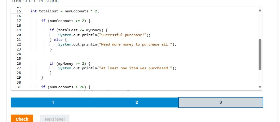 Solved int totalcost = numCoconuts ∗2; if (numCoconuts >=2 ) | Chegg.com