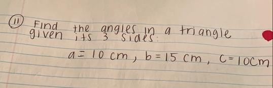 Solved O Find the angles in a triangle given its 3 Sides: a | Chegg.com