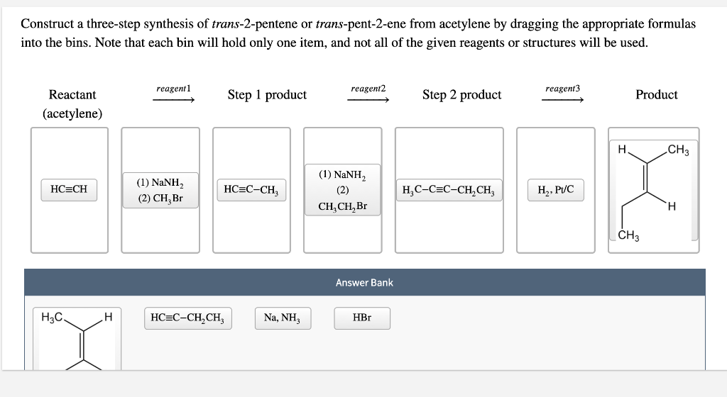 Solved Construct a three-step synthesis of trans-2-pentene | Chegg.com