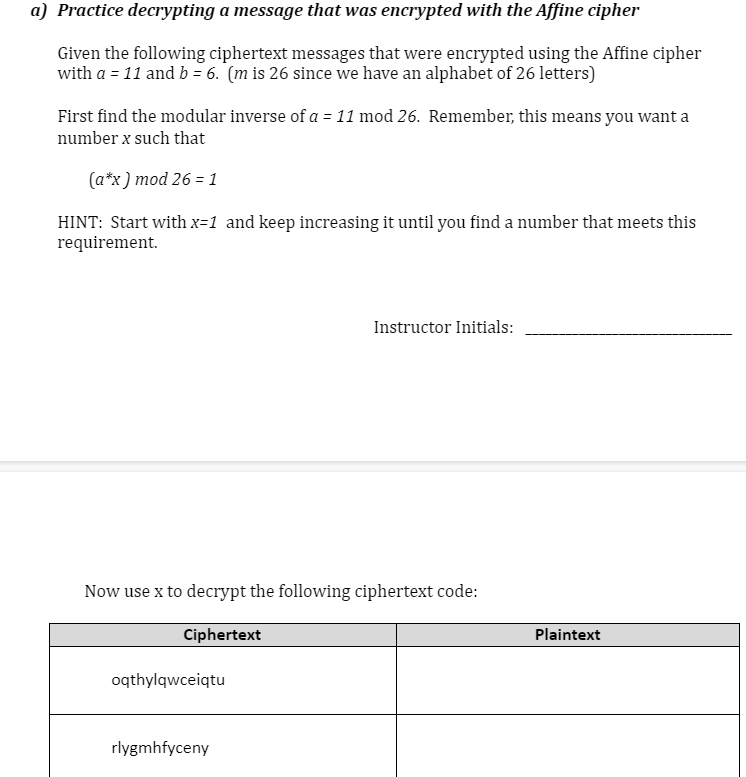 Solved a) Practice decrypting a message that was encrypted | Chegg.com