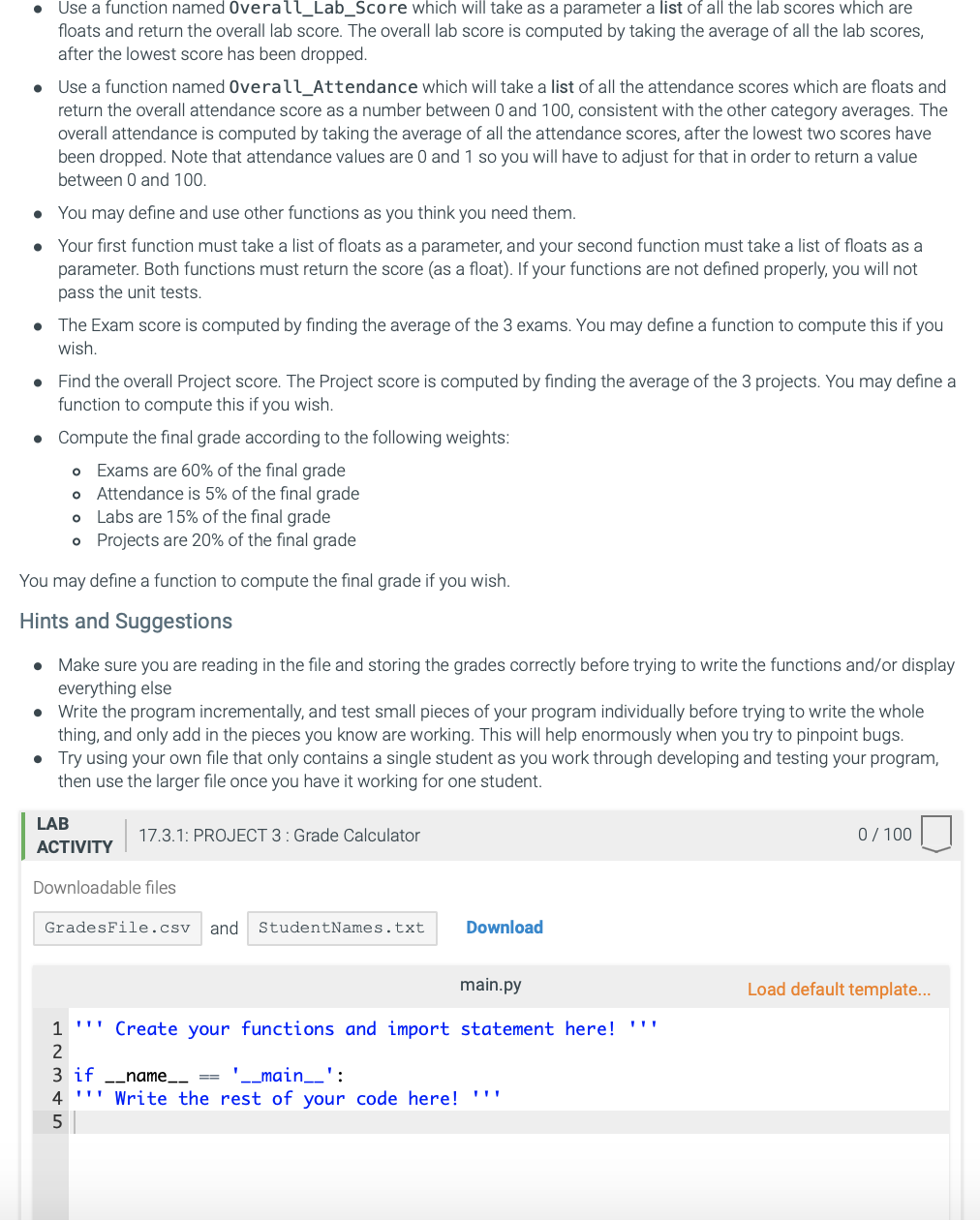 Solved 17.3 PROJECT 3 : Grade Calculator Overview In this | Chegg.com