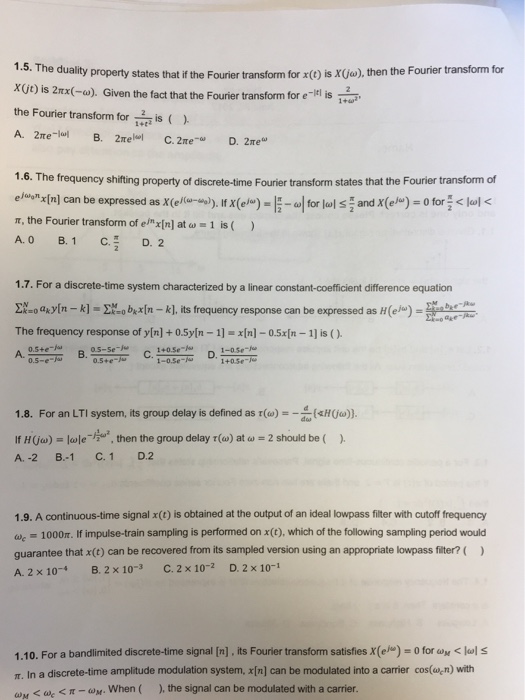 Solved 1.5. The duality property states that if the Fourier | Chegg.com