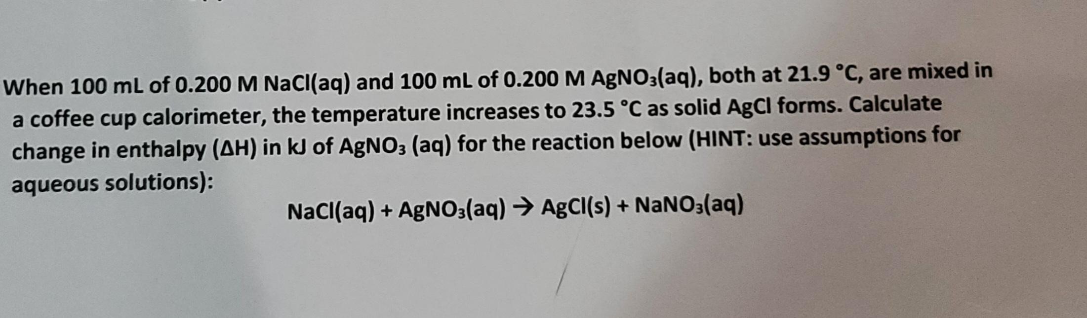 Solved When 100 mL of 0.200MNaCl(aq) and 100 mL of | Chegg.com