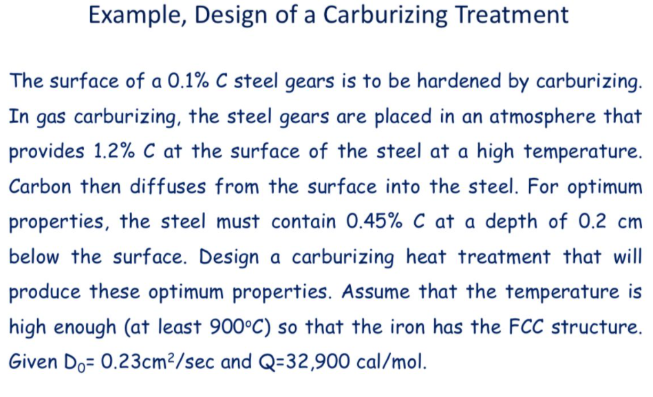 Solved Example, Design of a Carburizing Treatment The | Chegg.com