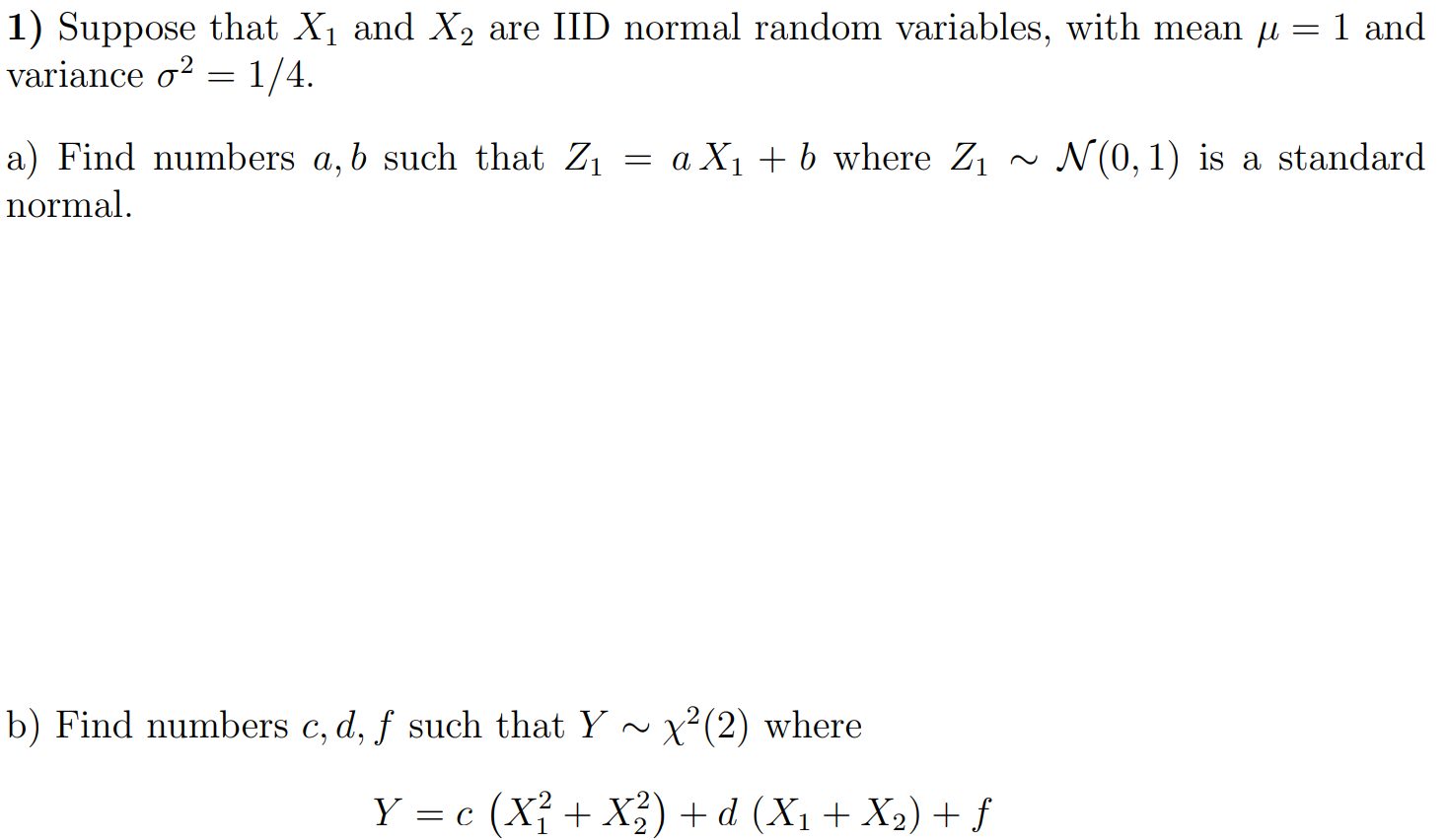 Solved 1) Suppose that X1 and X2 are IID normal random | Chegg.com