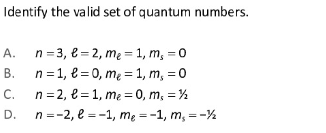 Solved Identify the valid set of ﻿quantum | Chegg.com