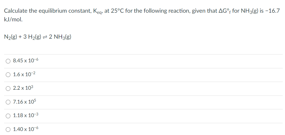 Solved Calculate the equilibrium constant, Keq, at 25°C for | Chegg.com