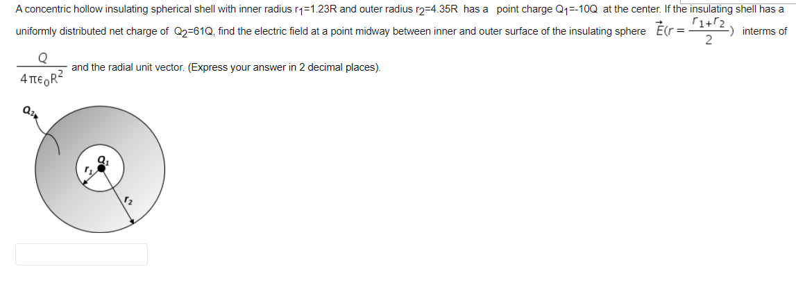Solved A concentric hollow insulating spherical shell with | Chegg.com