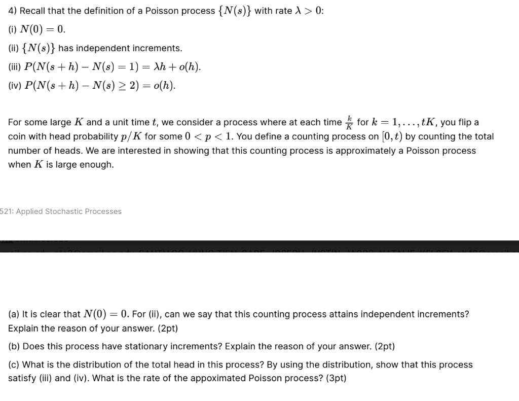 4) Recall that the definition of a Poisson process | Chegg.com