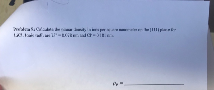 Solved Problem 8: Calculate the planar density in ions per | Chegg.com