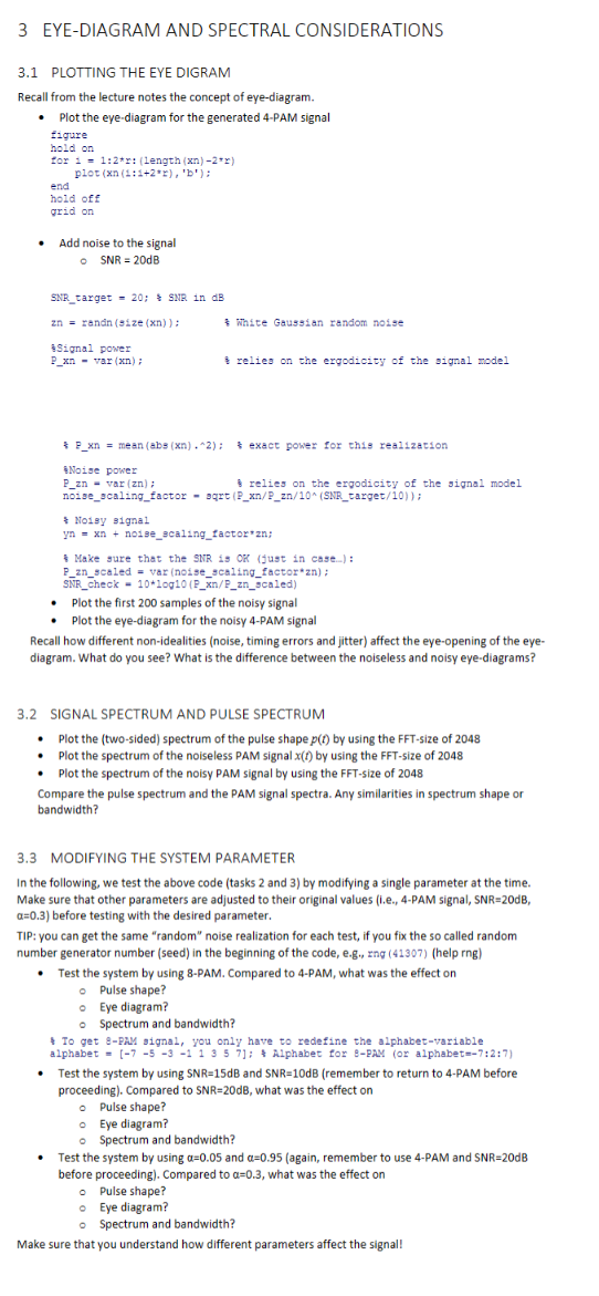 Solved 3 EYE-DIAGRAM AND SPECTRAL CONSIDERATIONS 3.1 | Chegg.com
