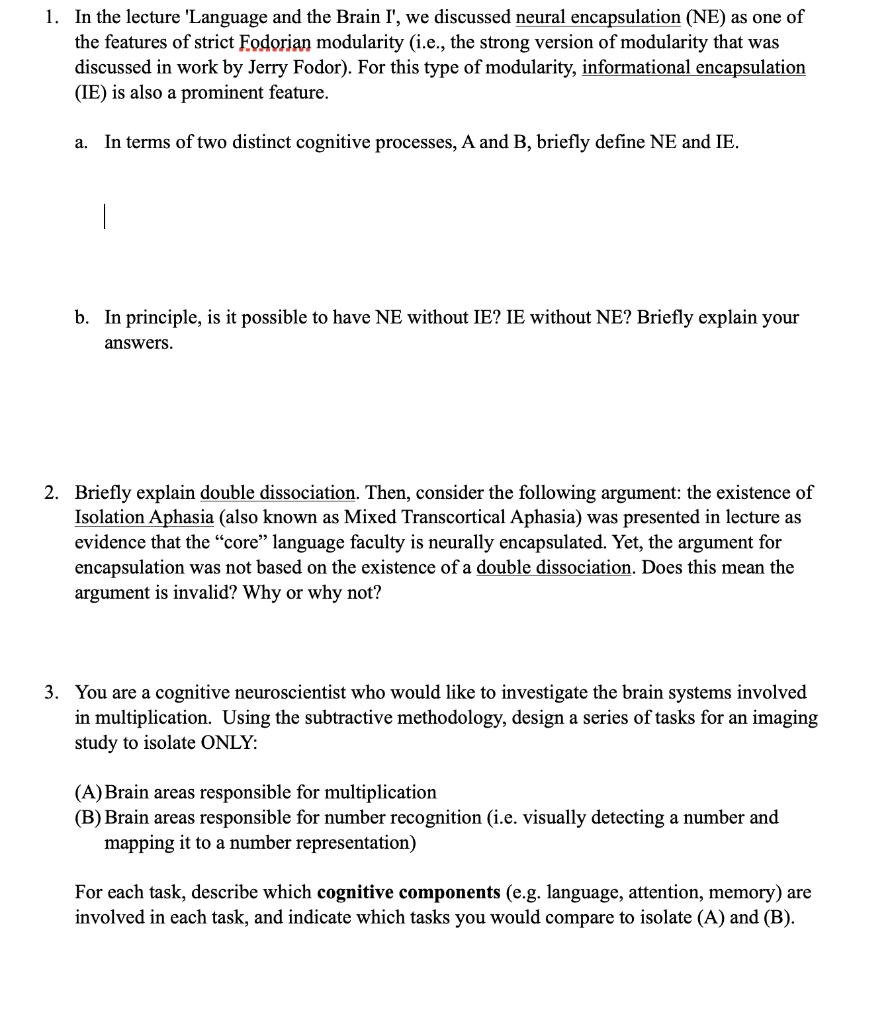 Solved In the lecture Language and the Brain I', we | Chegg.com