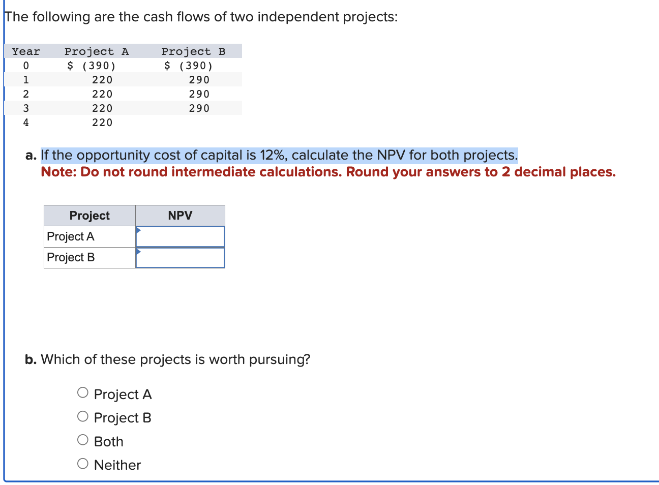 Solved The following are the cash flows of two independent | Chegg.com