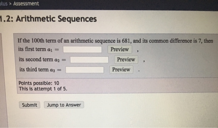 Solved lus > Assessment 1.2: Arithmetic Sequences If the | Chegg.com