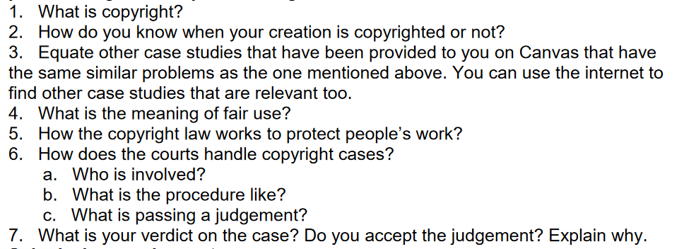 Solved 1. What is copyright? 2. How do you know when your | Chegg.com