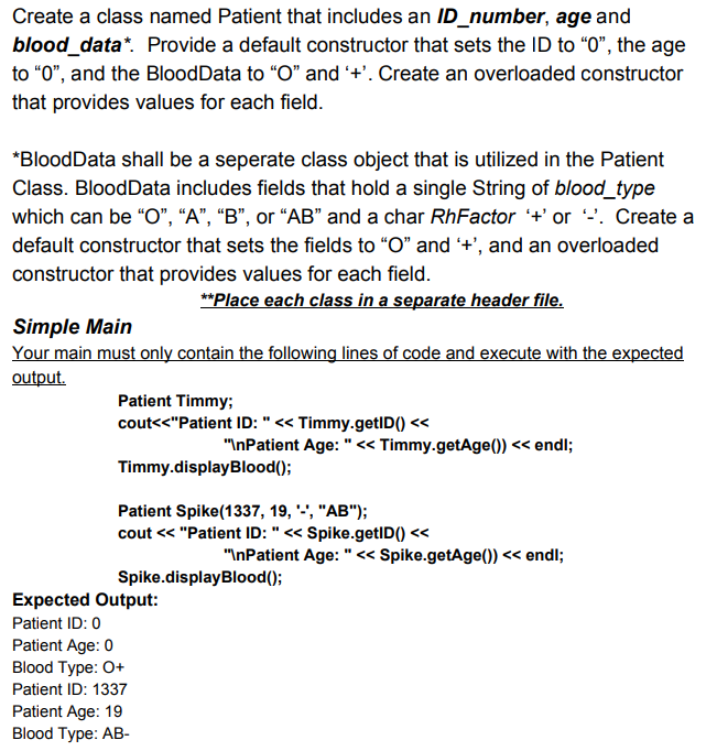 Solved Create a class named Patient that includes an | Chegg.com