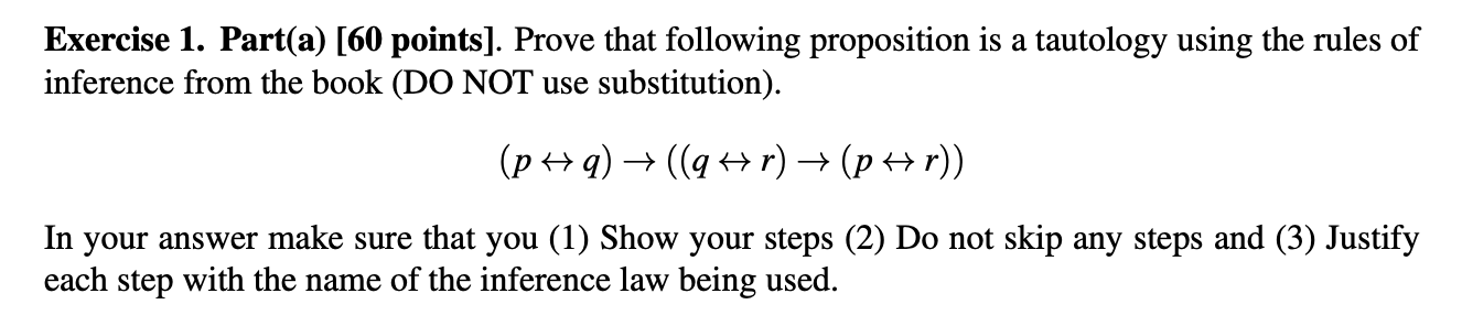 Solved Exercise 1. Part(a) [60 points]. Prove that following | Chegg.com