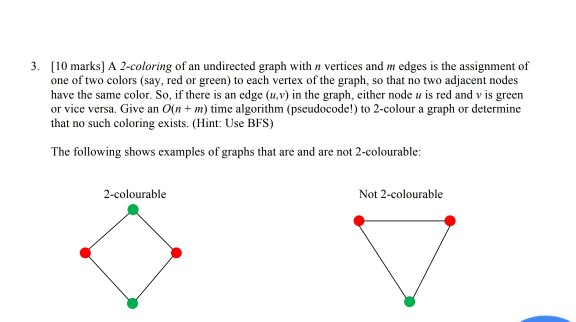 Solved 3. [10 marks] A 2-coloring of an undirected graph | Chegg.com