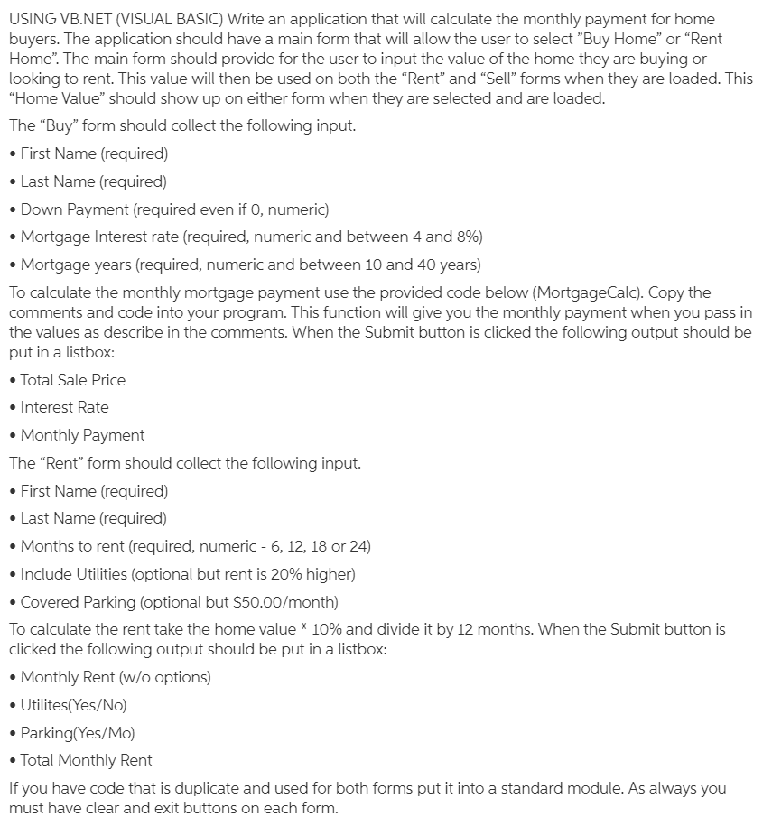 Solved Please, using Visual Basic language, answer the | Chegg.com