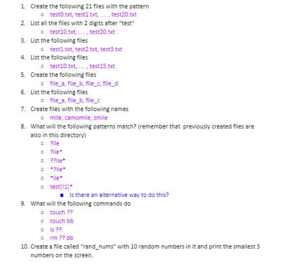 Solved 1. Create the following 21 files with the pattern o | Chegg.com
