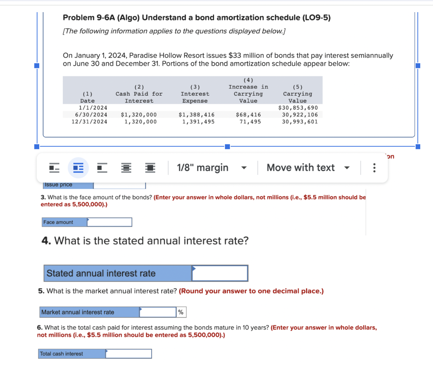 Solved Problem 9-6A (Algo) Understand a bond amortization | Chegg.com