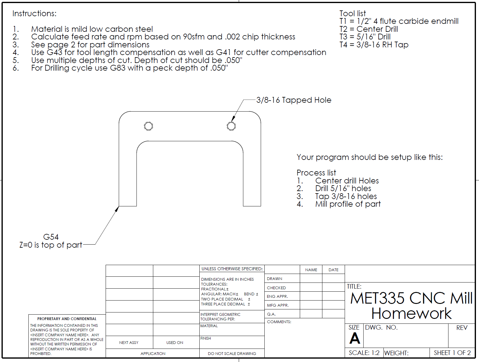 Solved Write a CNC Mill code for the part below, speeds and | Chegg.com