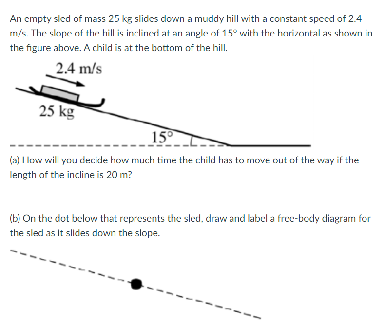 Solved An empty sled of mass 25 kg slides down a muddy hill | Chegg.com