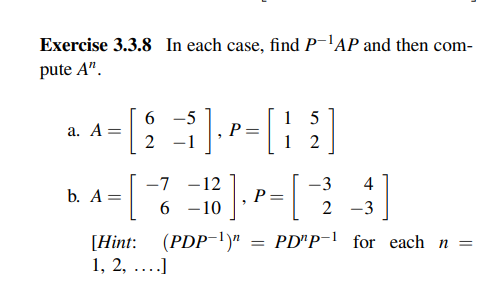 Solved Exercise 3.3.8 In each case, find P−1AP and then | Chegg.com