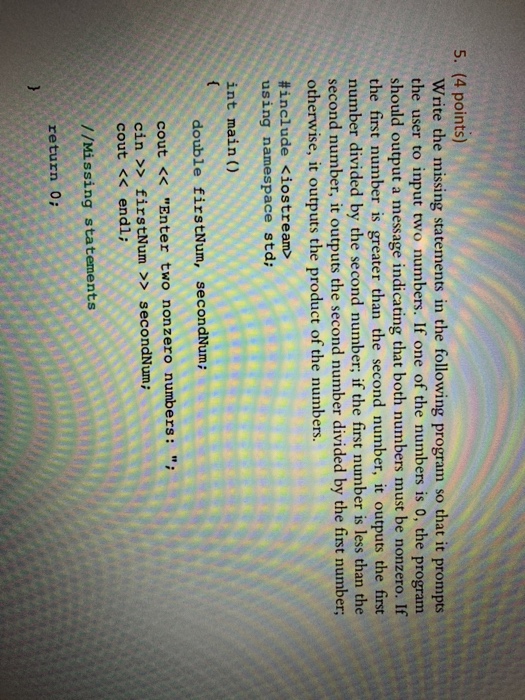 Solved 5. (4 points) Write the missing statements in the | Chegg.com