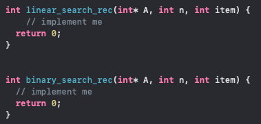 Solved inC A. Implement the recursive version of the | Chegg.com