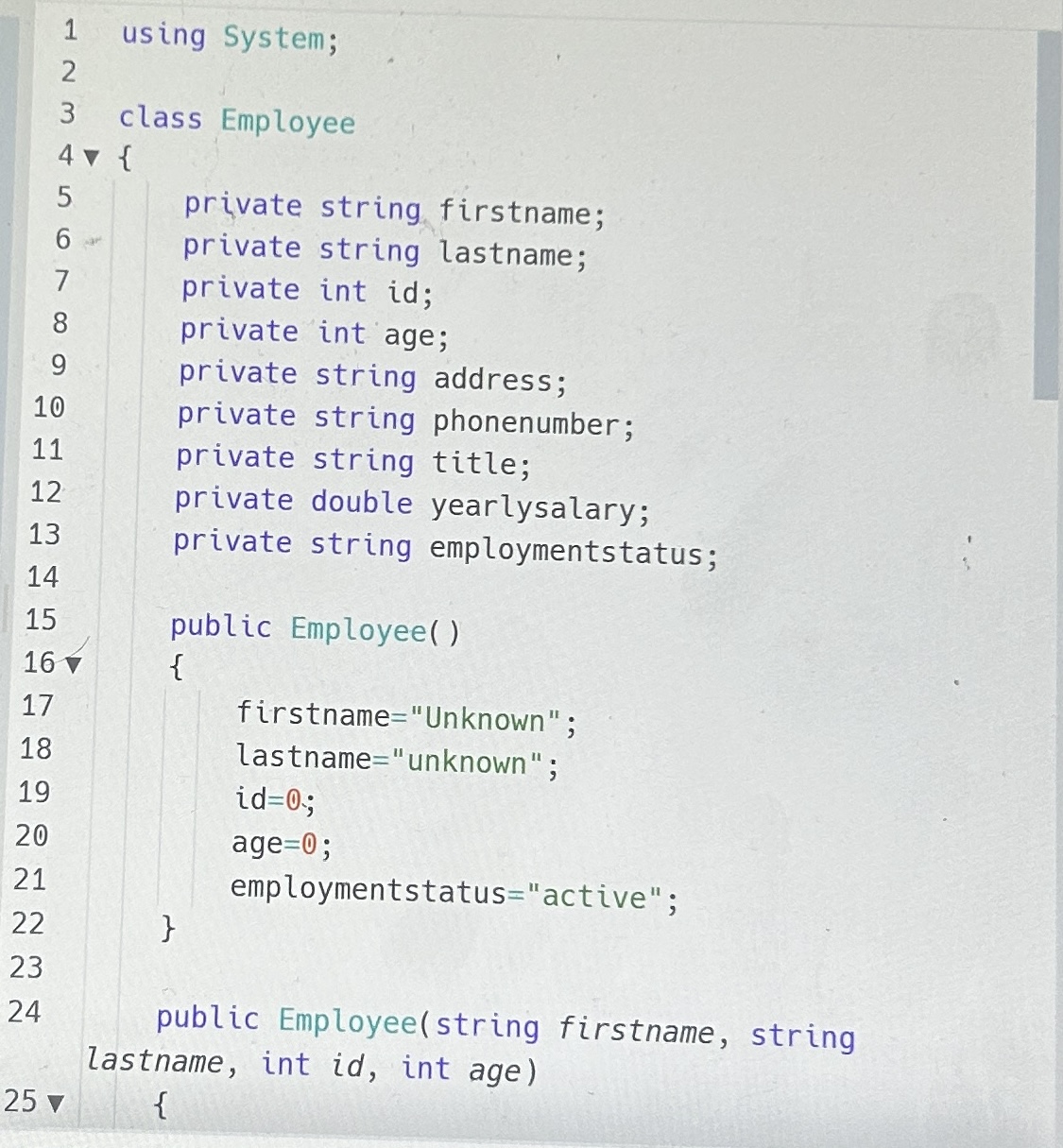 Solved 2. Update the Employee in Employee.cs PROPERTIES 3. | Chegg.com