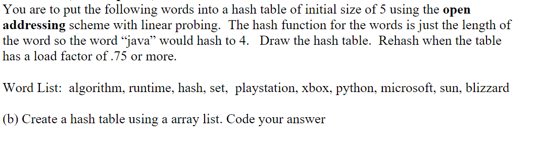 Solved You are to put the following words into a hash table | Chegg.com