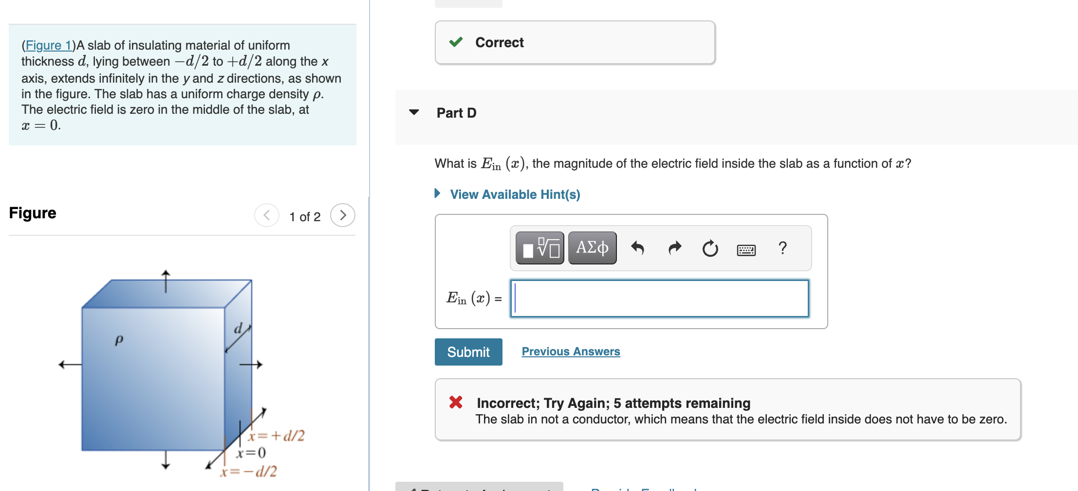 Solved (Figure 1)A slab of insulating material of uniform | Chegg.com