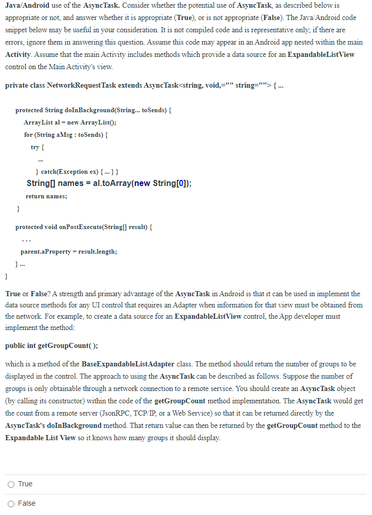 Solved Java/Android use of the AsyncTask. Consider whether | Chegg.com