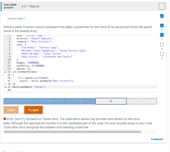 CHALLENGE ACTIVITY 4.2.1: Objects. Jump to level 1 1 | Chegg.com