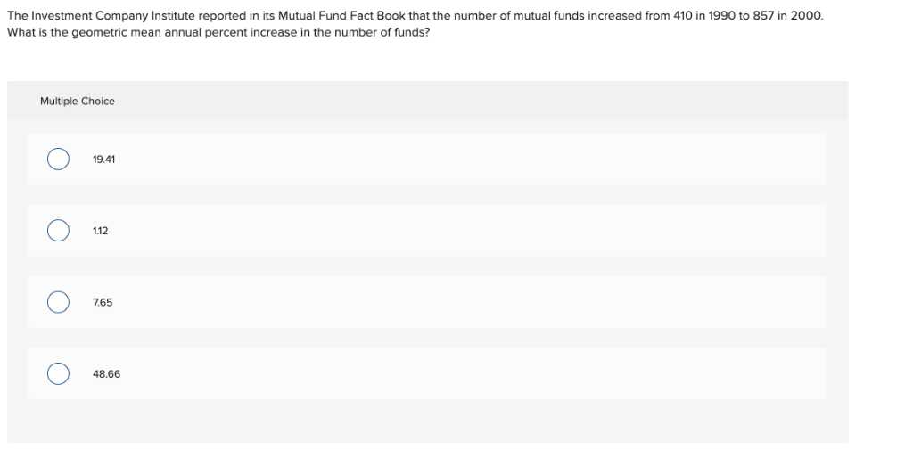 Solved The Investment Company Institute reported in its | Chegg.com