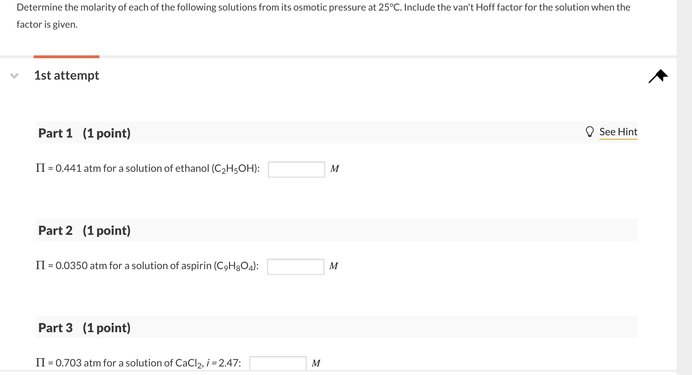 Solved Determine the molarity of each of the following | Chegg.com