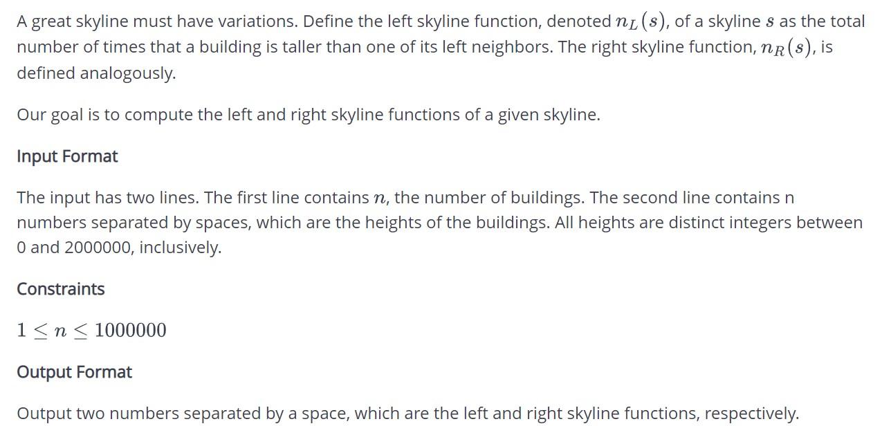 Solved A great skyline must have variations. Define the left | Chegg.com
